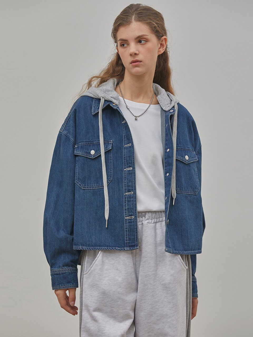 률앤와이 DENIM HOOD CROP JACKET_DETACHABLE HOOD INDIGO (DENIM HOOD CROP ...