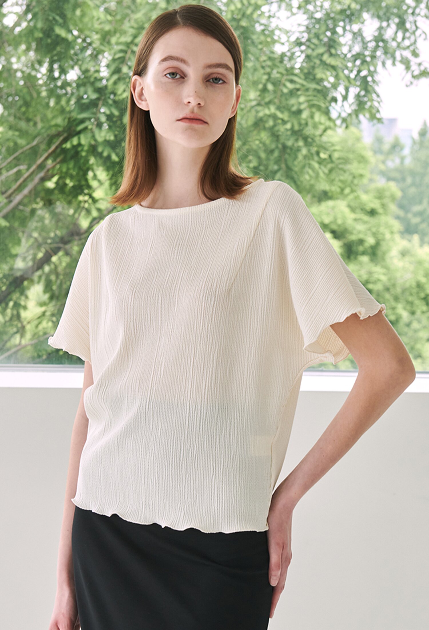 누브 Raglan Wrinkle T-Shirt - Ivory
