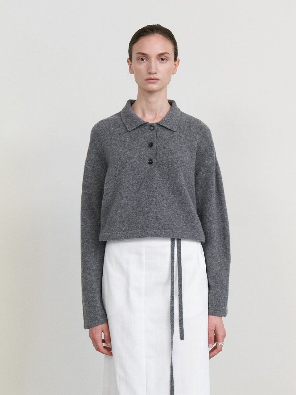 스텝어라운드 Cashmere crop collar knit_GREY