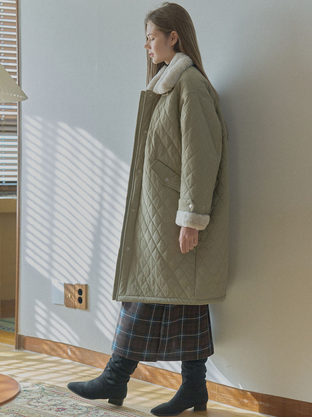 아방 Diamond Quilting Long Padding - BEIGE | 바바더